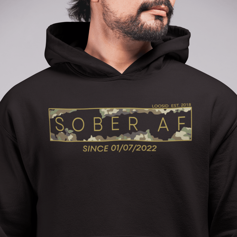 Recovery Hoodie | Unisex Sober AF Camo Hoodie with Custom Sober Date ...